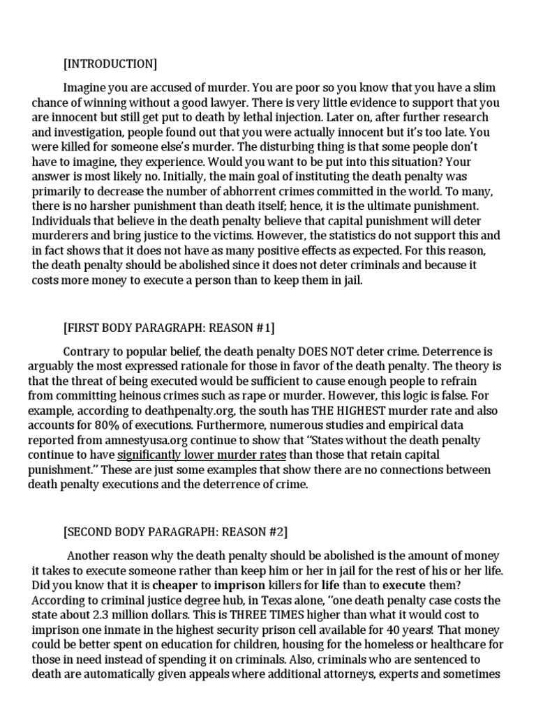 Sample Argument Essay Death Penalty | PDF | Capital Punishment ...