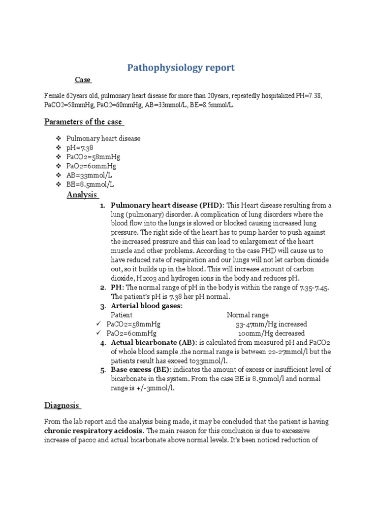 Pathophysiology Report: Parameters of The Case | PDF | Physiology | Medical Specialties