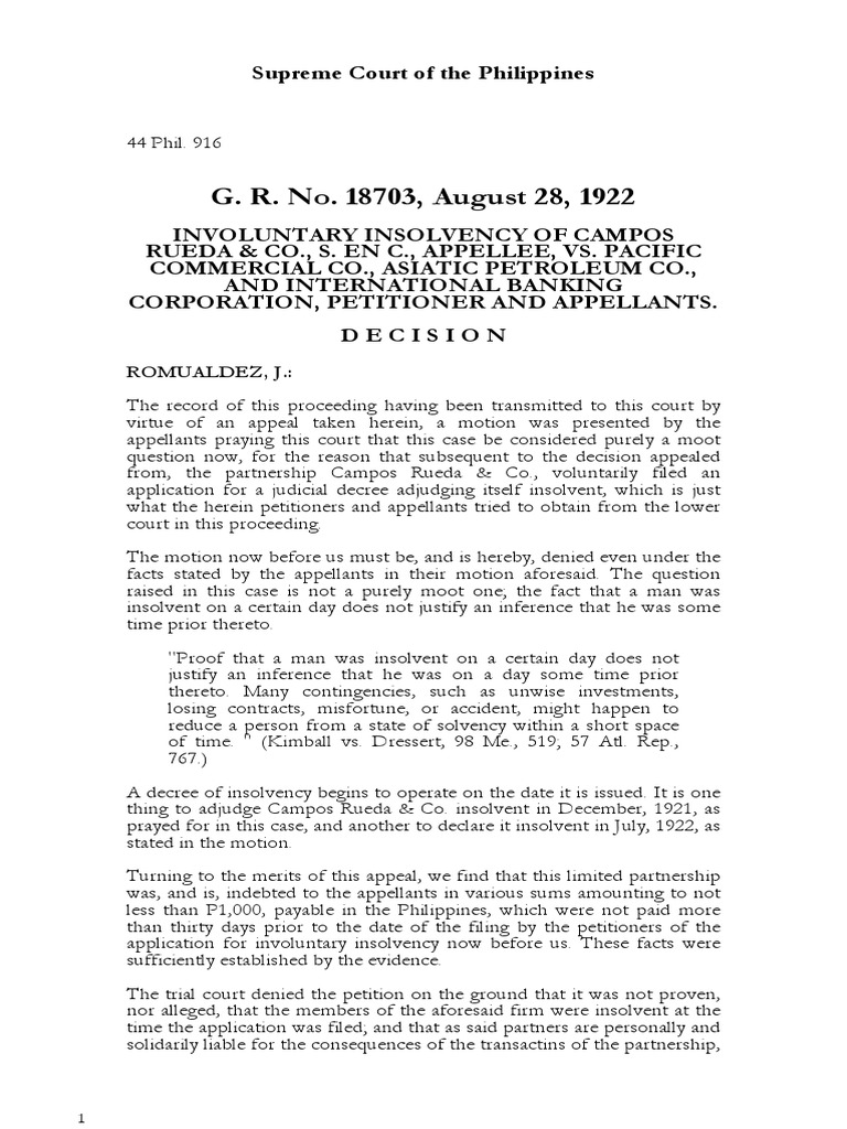 Involuntary Solvency of Campos Rueda v. Pacific Commercial, Et Al., G ...