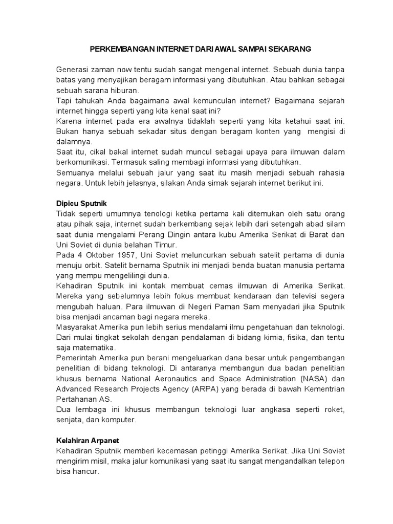 Perkembangan Internet Dari Awal Sampai Sekarang | PDF | Perjalanan ...