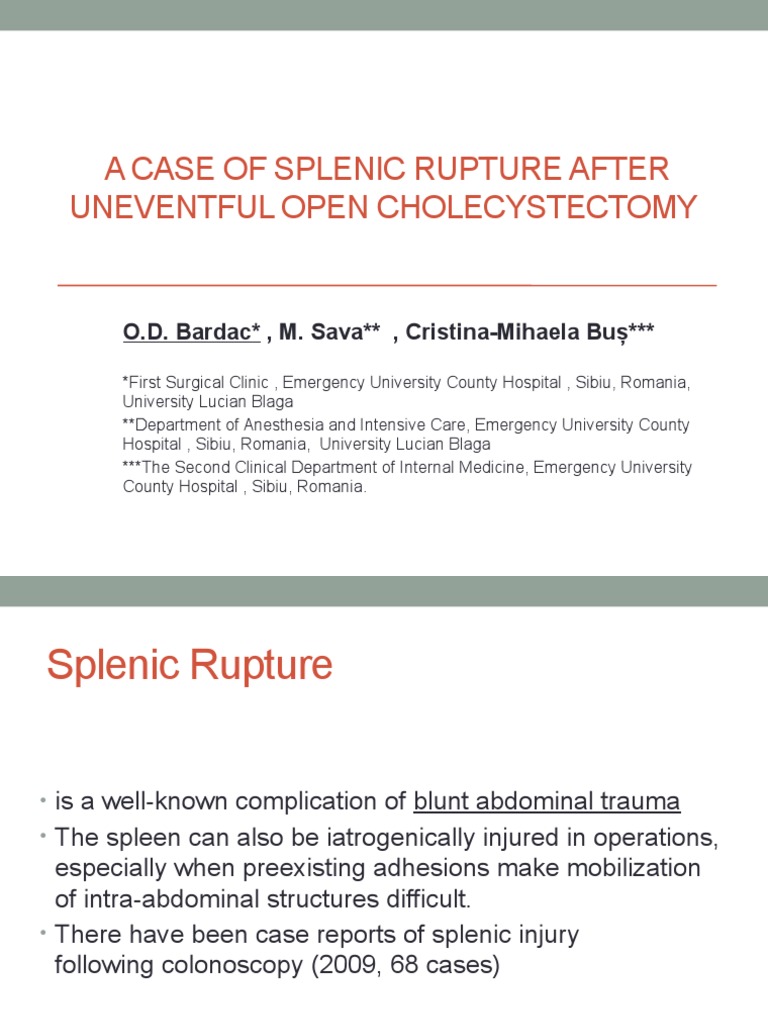 A Case of Splenic Rupture After Uneventful Open Cholecystectomy | PDF ...