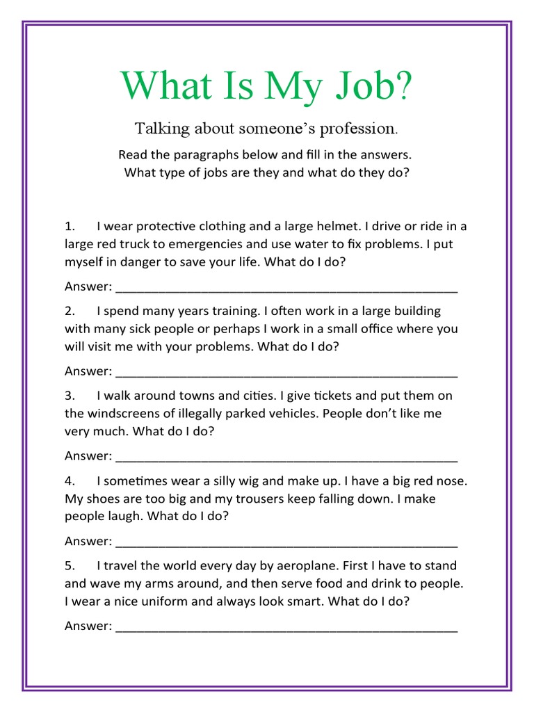 What Is My Job Fun Activities Games Games Reading Comprehension E ...