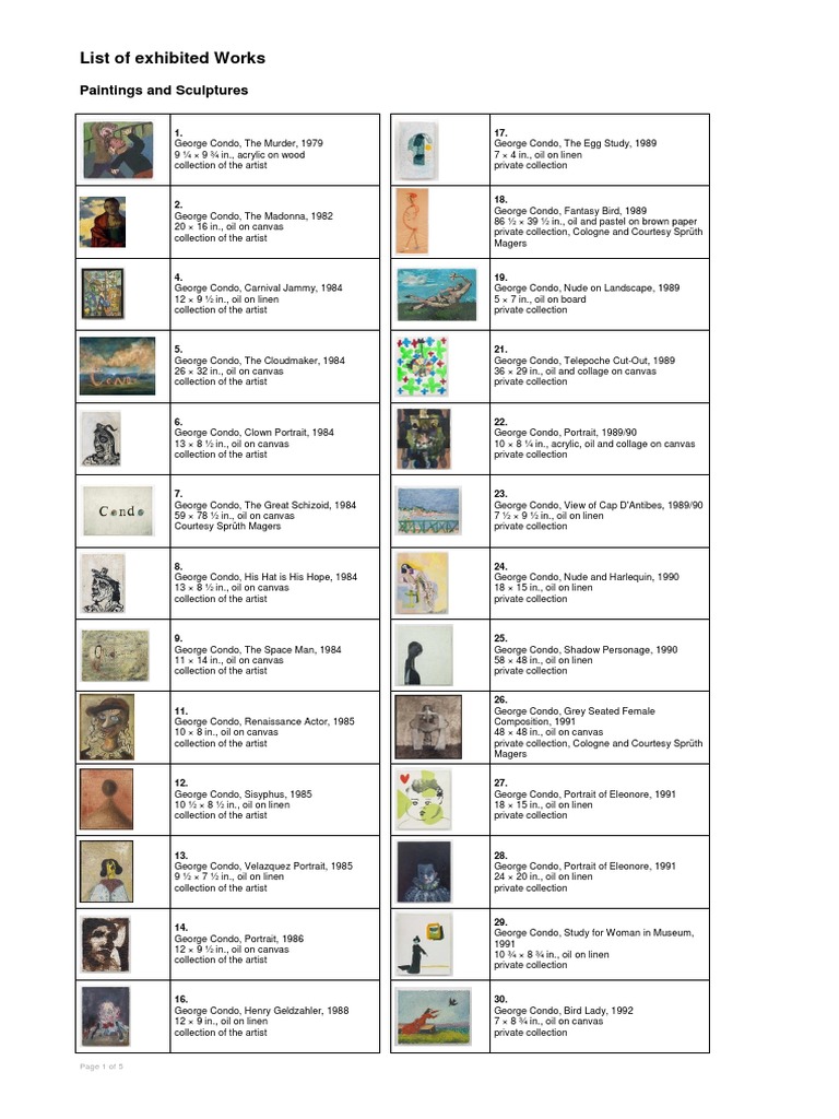 List of Exhibited Works: Paintings and Sculptures | PDF | Canvas | Drawing
