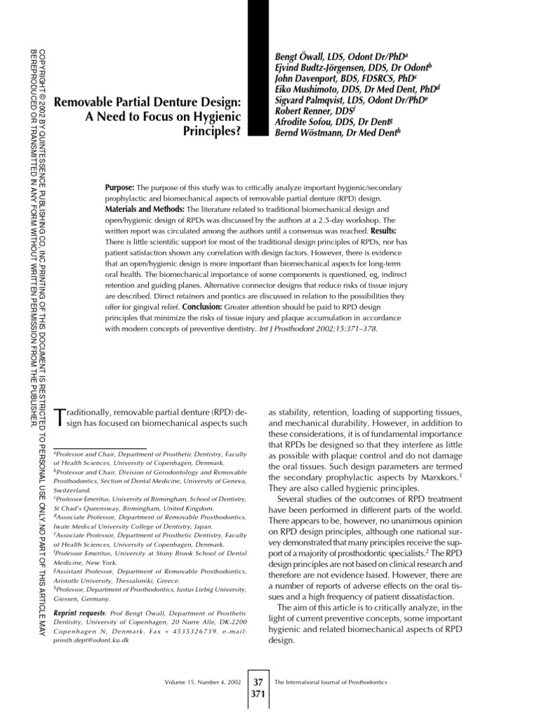 Removable Partial Denture Design A Need To Focus On Hygienic Principles ...