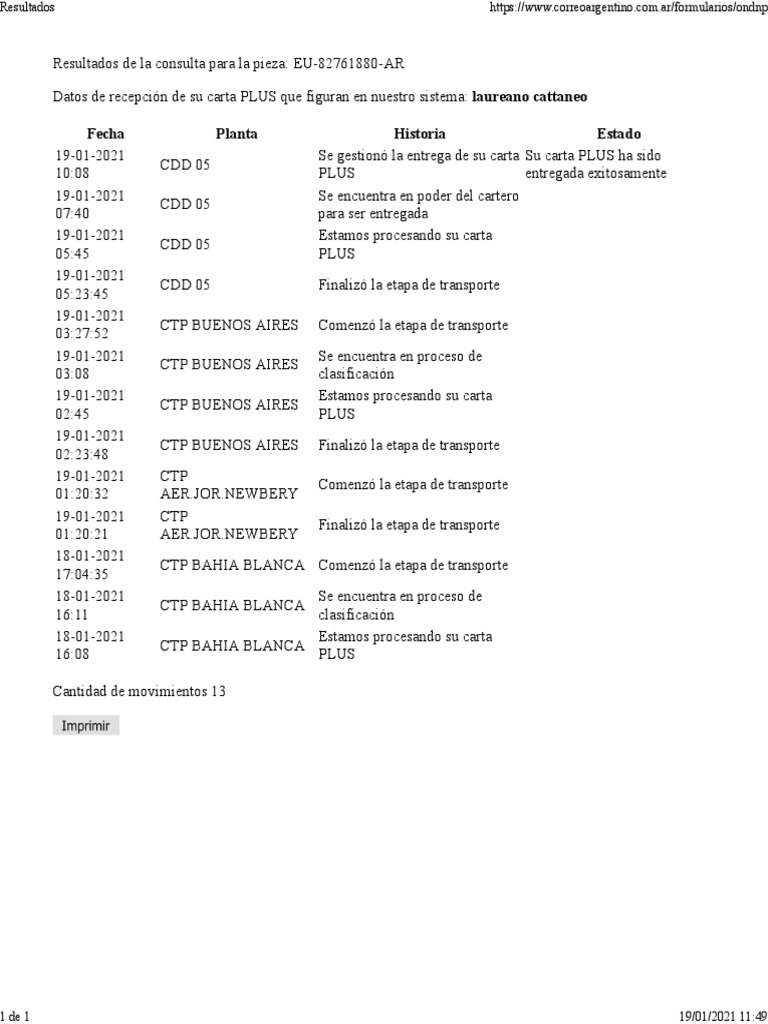 Entrega Carta Plus | PDF