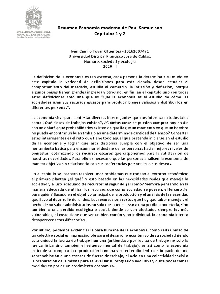 Resumen Economía Moderna de Paul Samuelson | PDF | Bienes | Ciencias ...