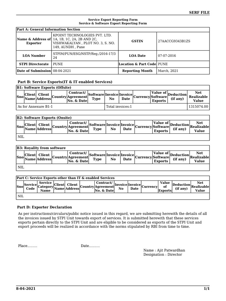 KPOINT SERF REPORT FOR MARCH 2021 | PDF | Computing | Business
