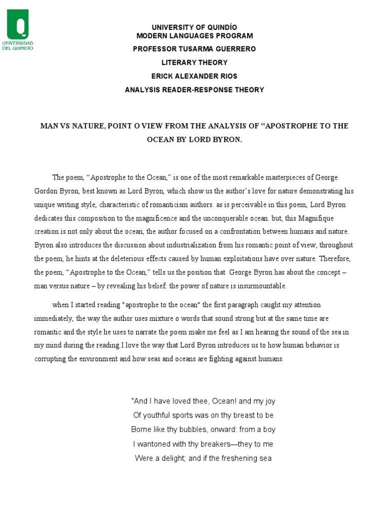 Analysis Reader Response Theory Pdf Lord Byron Romanticism