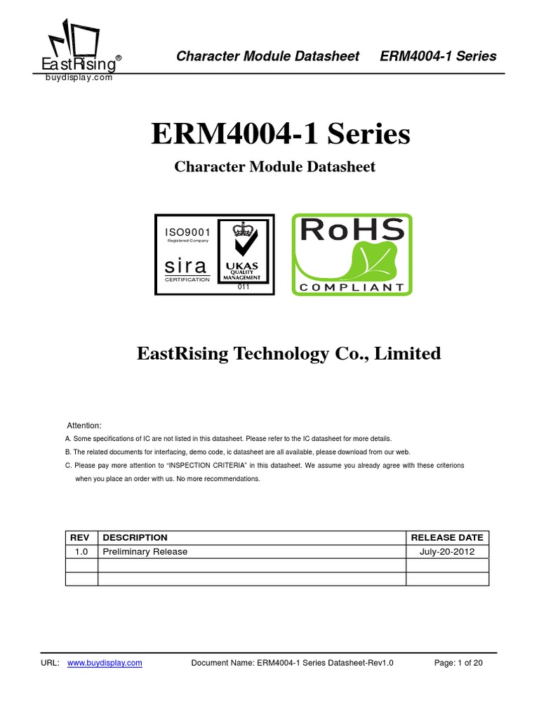 Erm4004-1 Series: Eastrising Technology Co., Limited | PDF | Liquid ...