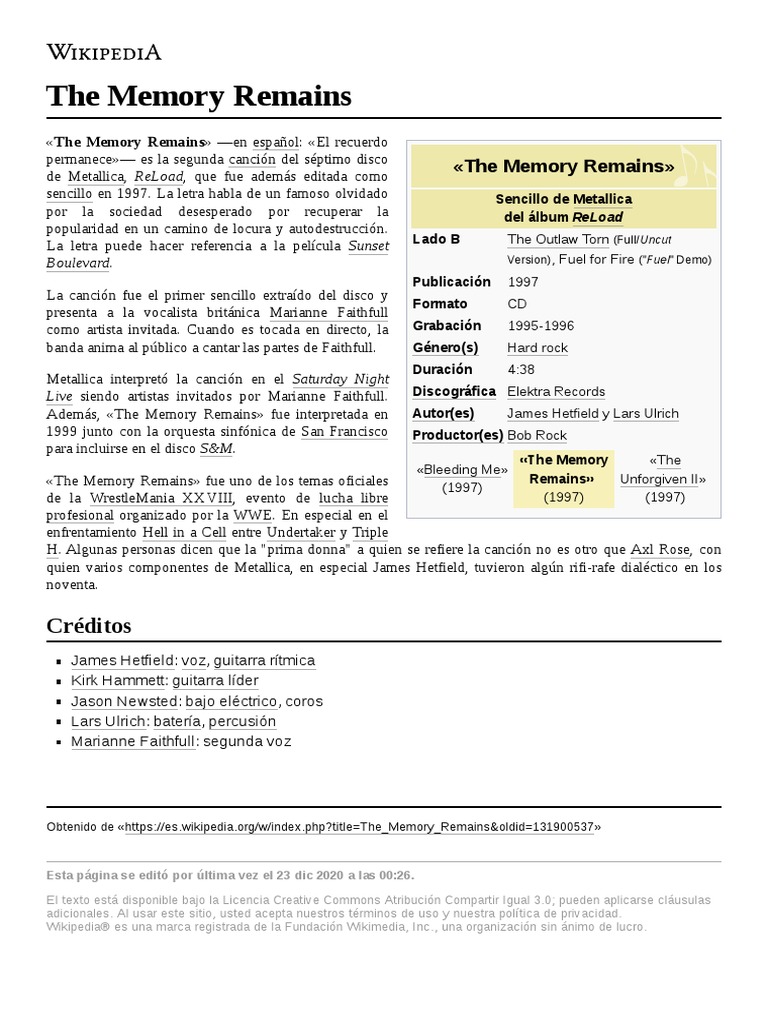 The Memory Remains | PDF | Industria de la música | Entretenimiento ...