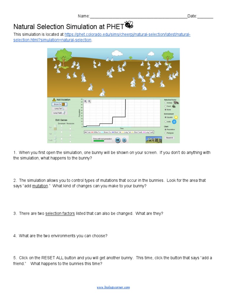 Natural Selection Simulation (PHET) JL20 | PDF
