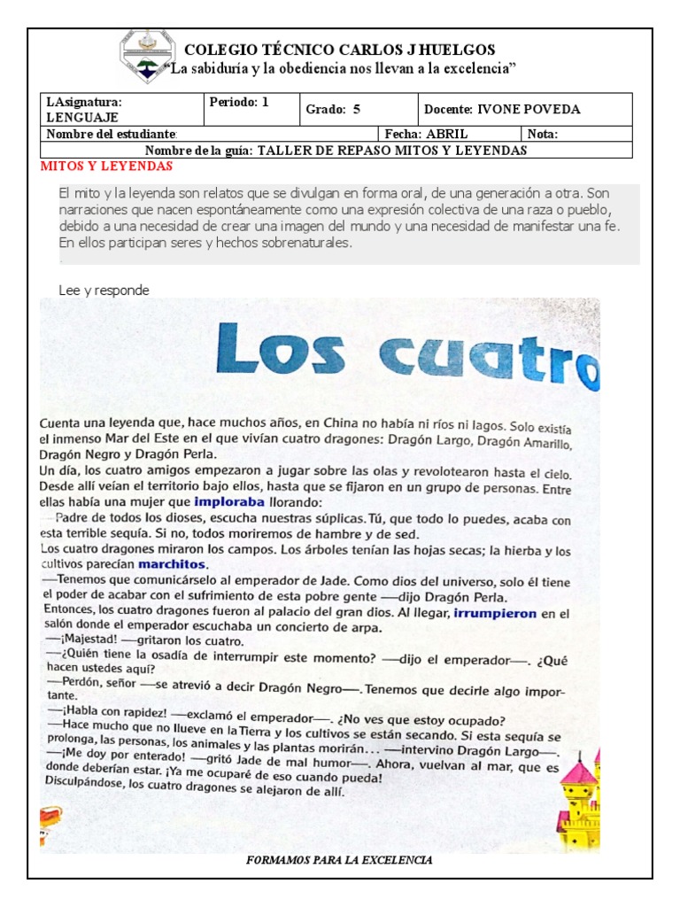 Taller de Mitos y Leyendas para 5to Grado | PDF