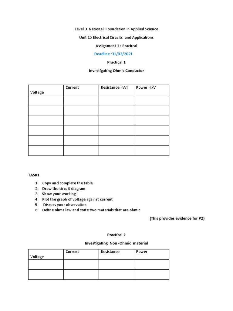 Electrical Circuits Practical Assignments | PDF | Capacitor ...