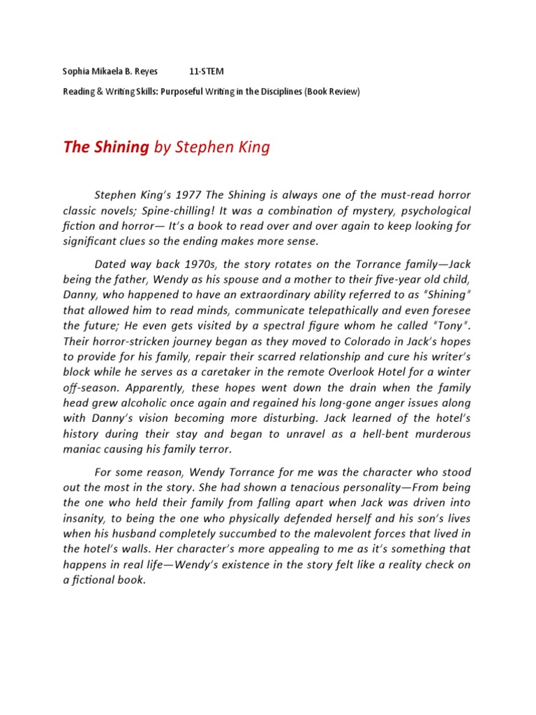 The Shining Book Report | PDF | Classics | General Fiction