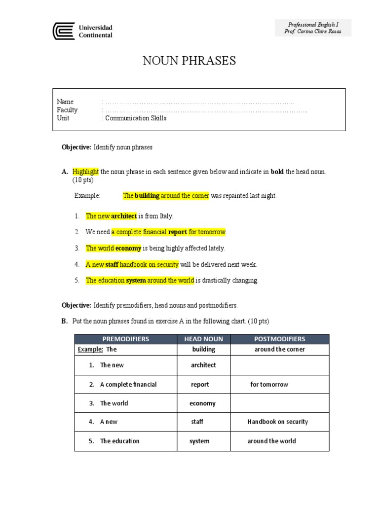 Noun Phrases: Premodifiers Head Noun Postmodifiers | PDF
