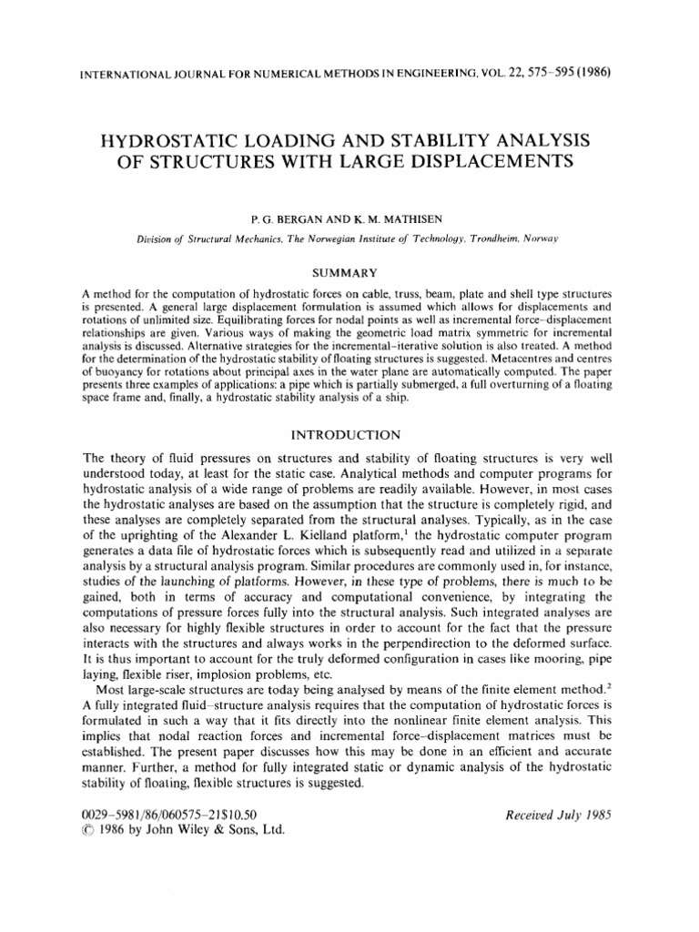 Hydrostatic Loading and Stability Analysis of Structures With Large ...