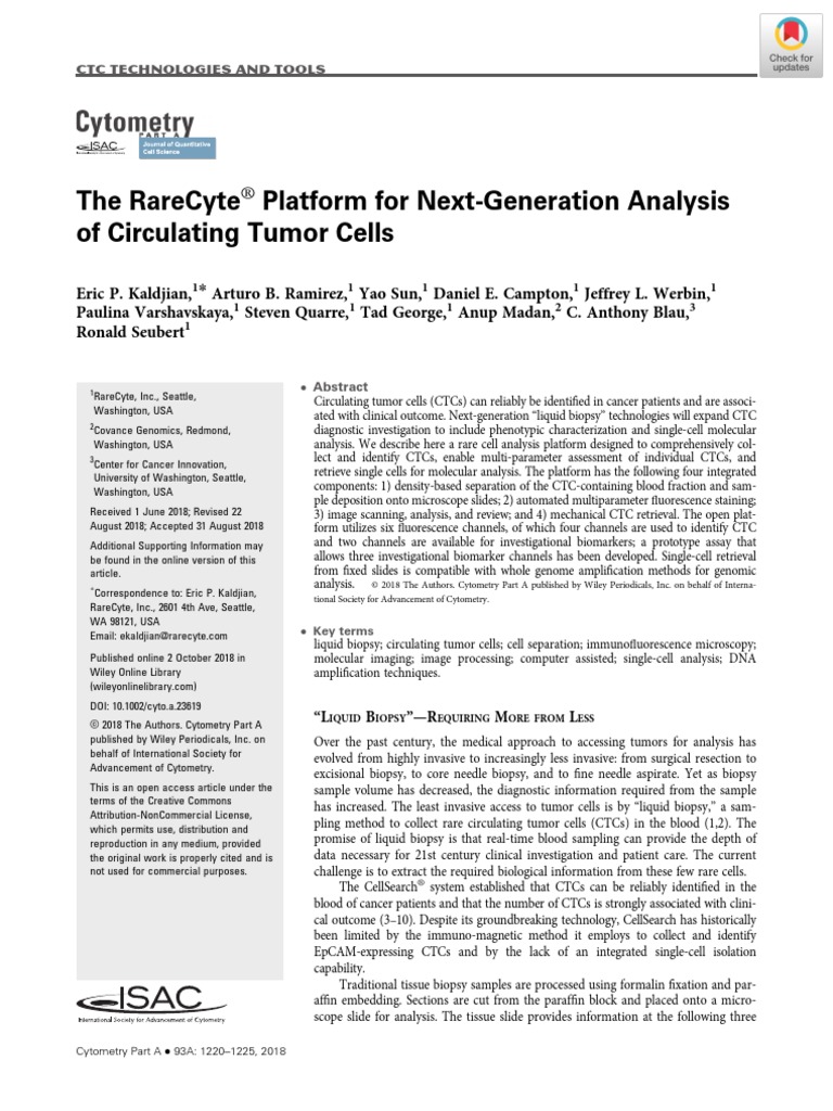 The Rarecyte Platform For Next-Generation Analysis of Circulating Tumor ...