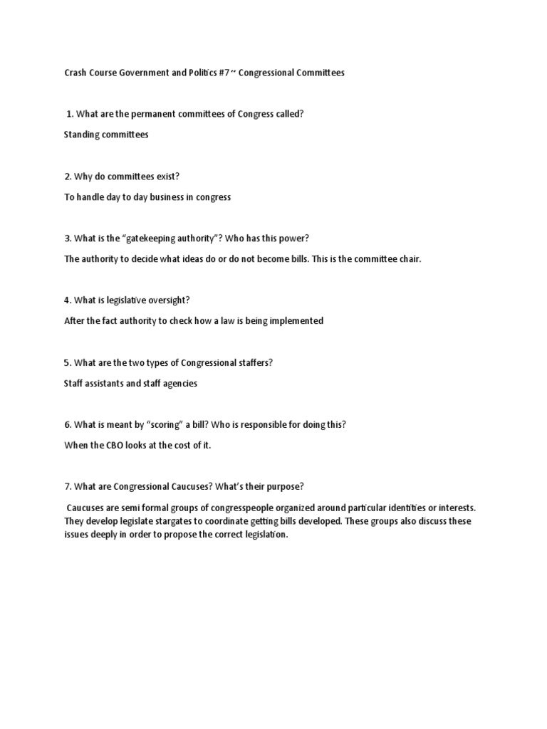 4.3 Congressional Committeees Video Worksheet | PDF