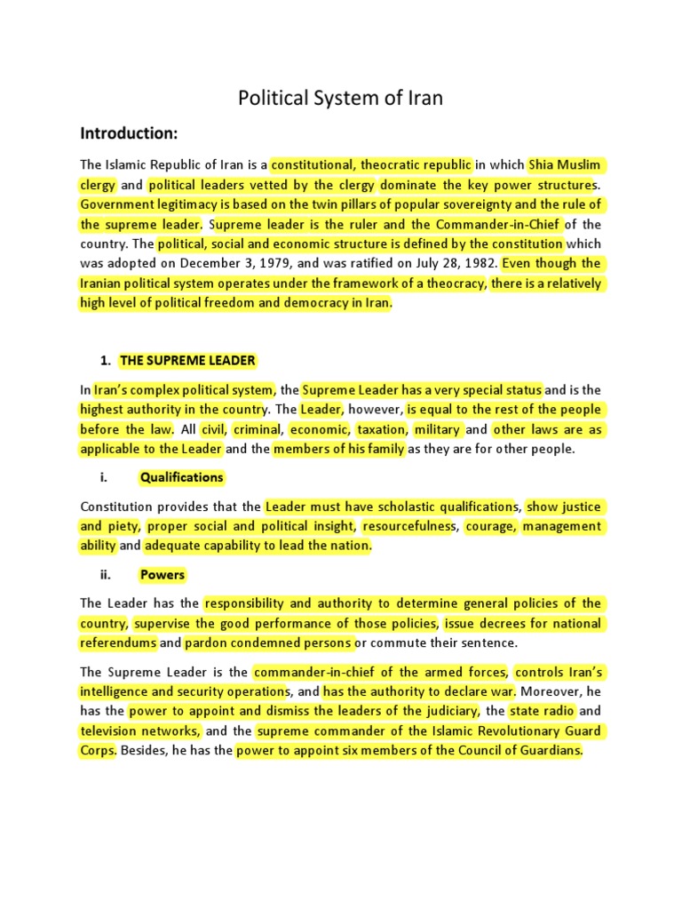 Political System of Iran | PDF | Iran | Political Science