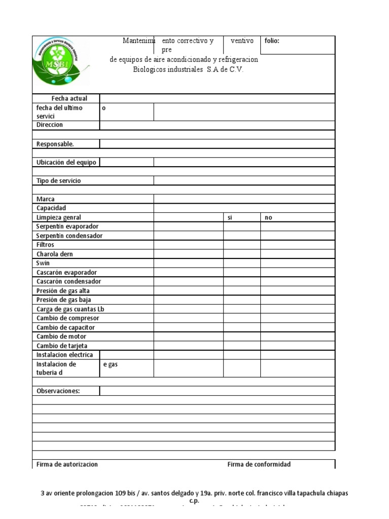 Formato Mantenimiento Aire Acondicionado | PDF | Calefacción ... Formato Mantenimiento Aire Acondicionado | PDF | Calefacción ...