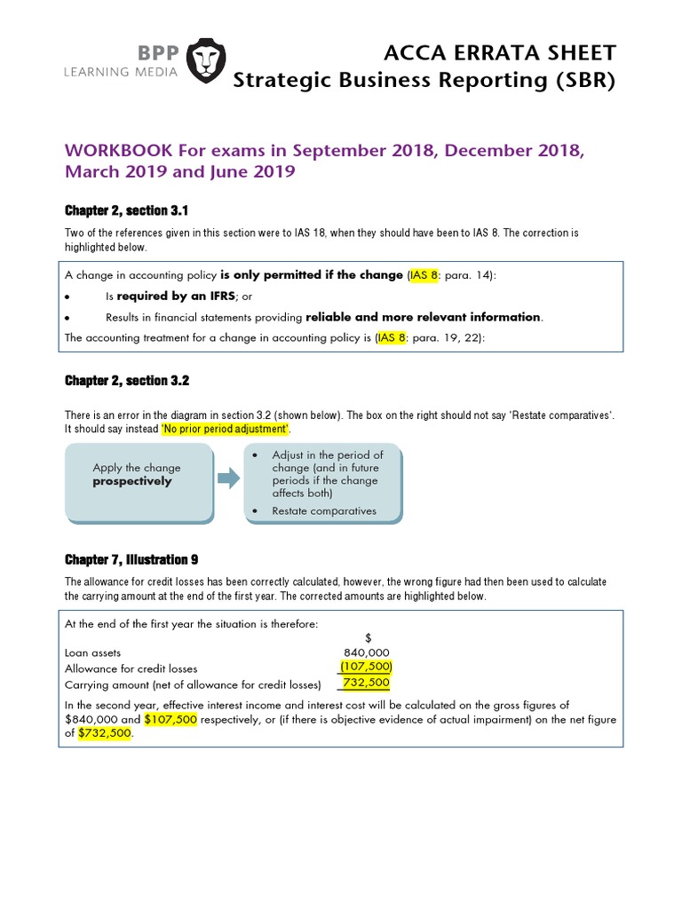ACCA SBR Workbook 2018 Errata Sheet | PDF | Goodwill (Accounting) | Deferred Tax