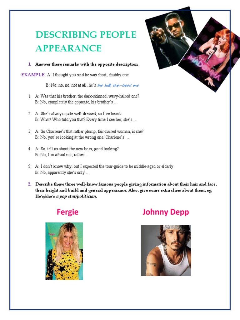 Exercises Describing Famous People | PDF | Language Arts & Discipline