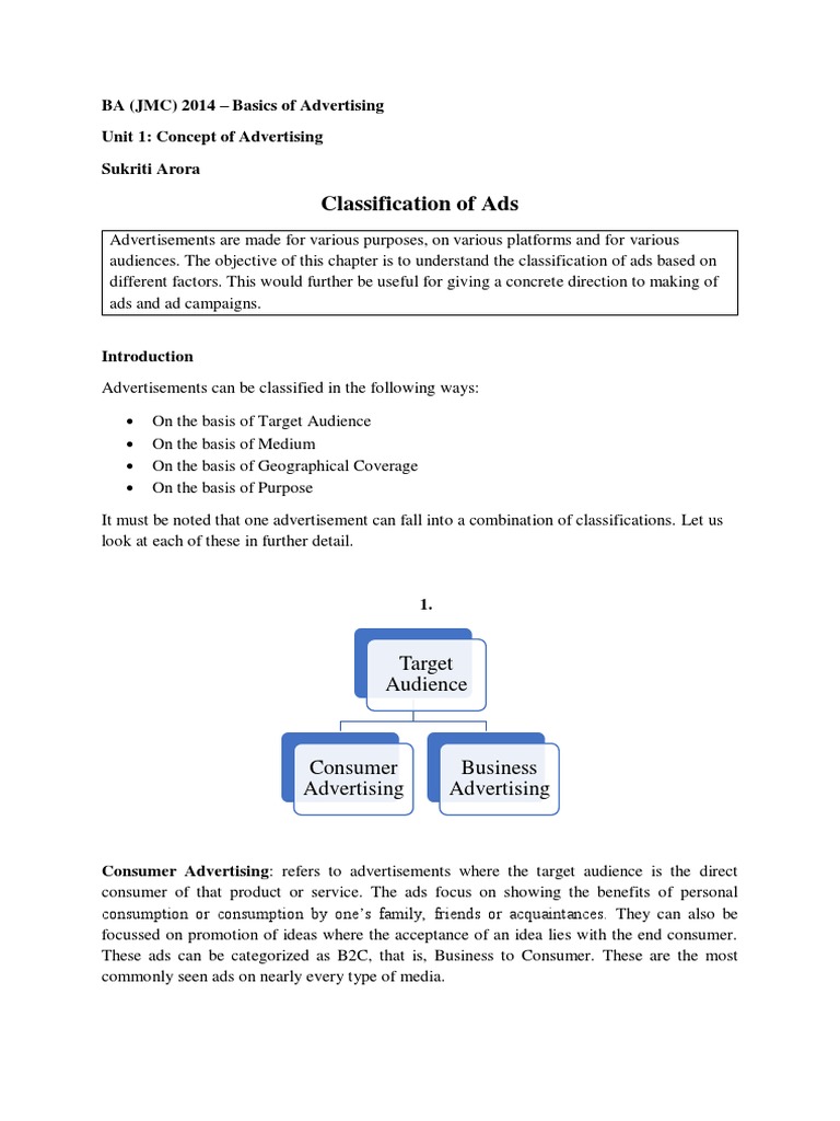 BOA - Unit 1 - Classification of Ads | PDF | Billboard | Advertising