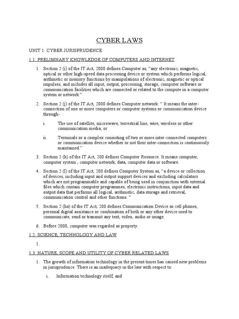 Cyber Law (NOTES FOR EXAM) | PDF | Personal Jurisdiction | Jurisdiction