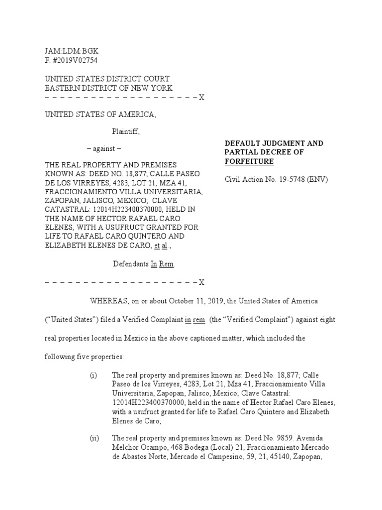 Rafael Caro Quintero - Partial Forfeiture Decree and Default Judgement ...
