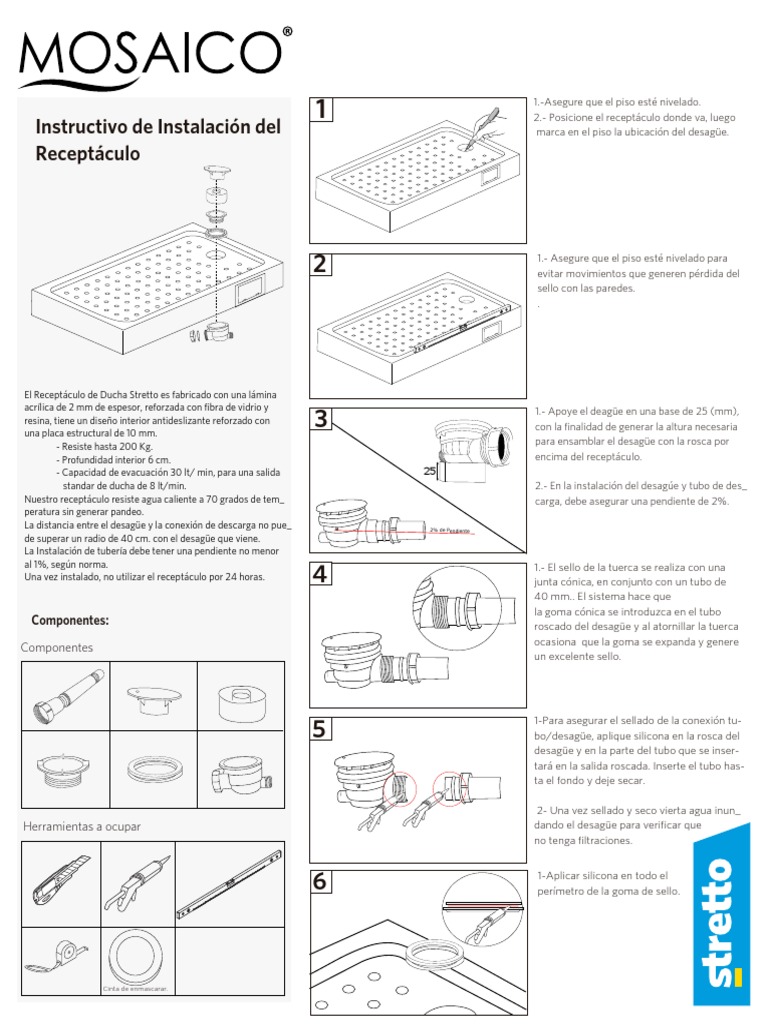 Instalación del Receptáculo de Ducha | PDF | Colector de aguas ...