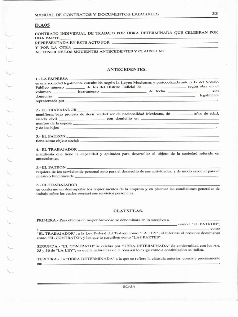Manual de Contratos y Documentos Laborales Hoja 33 A La 44 Formatos de ...