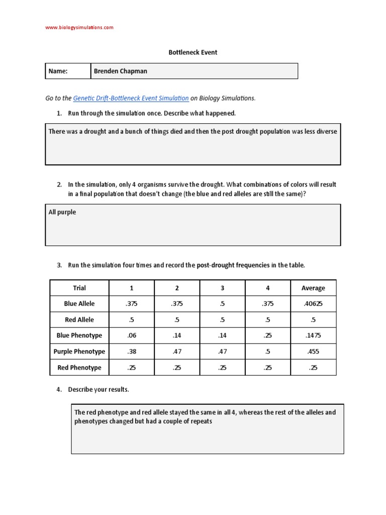 Genetic Drift-Bottleneck Event Simulation | PDF