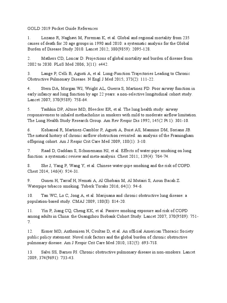 Gold 2019 Pocket Guide References | PDF | Chronic Obstructive Pulmonary ...