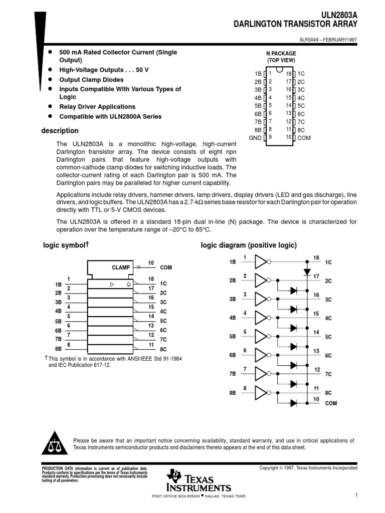 D D D D D D: ULN2803A Darlington Transistor Array | PDF | Logic Gate ...