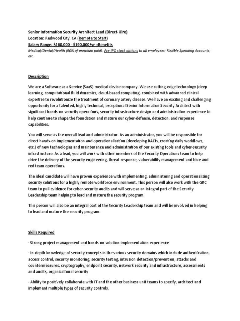 Senior Information Security Architect Lead | PDF | Computer Networking ...