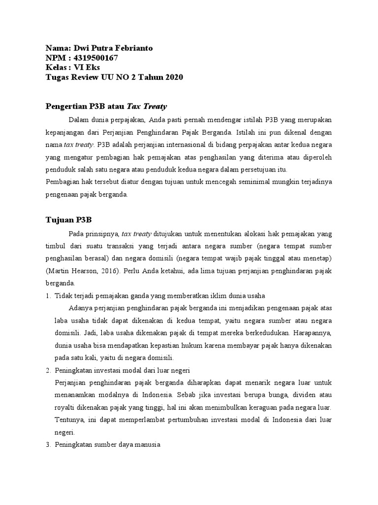 P3B: Tujuan dan Manfaat Tax Treaty | PDF | Bisnis | Pengelolaan ...