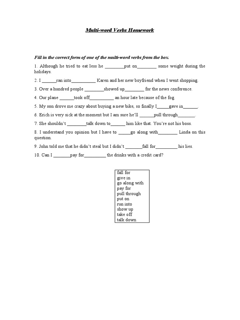 Multi-Word Verbs Homework JAVIER NICOLAS | PDF