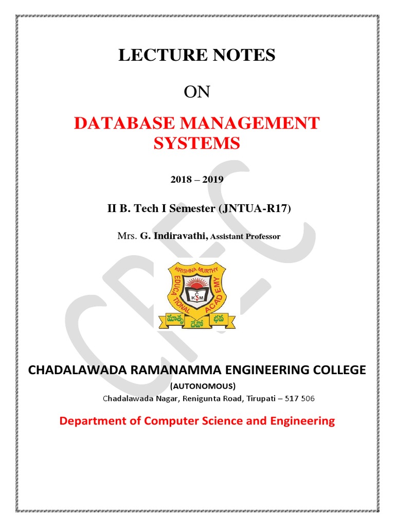 DBMS Lecture Notes | PDF | Relational Model | Databases DBMS Lecture Notes | PDF | Relational Model | Databases