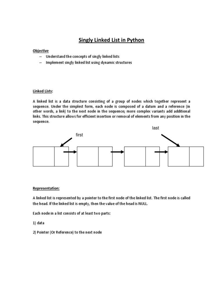 Singly Linked List in Python: Objective | PDF | Information Retrieval | Data
