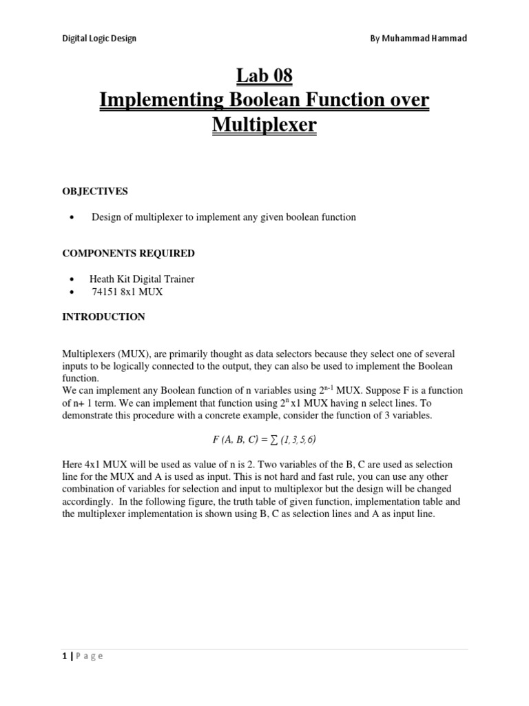 Implementing Boolean Function Over Multiplexer: Objectives | PDF | Electronic Engineering ...