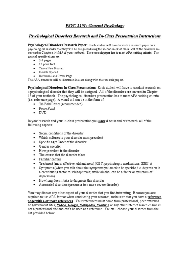 Psychological Disorders Research Guide | PDF | Obsessive–Compulsive ...