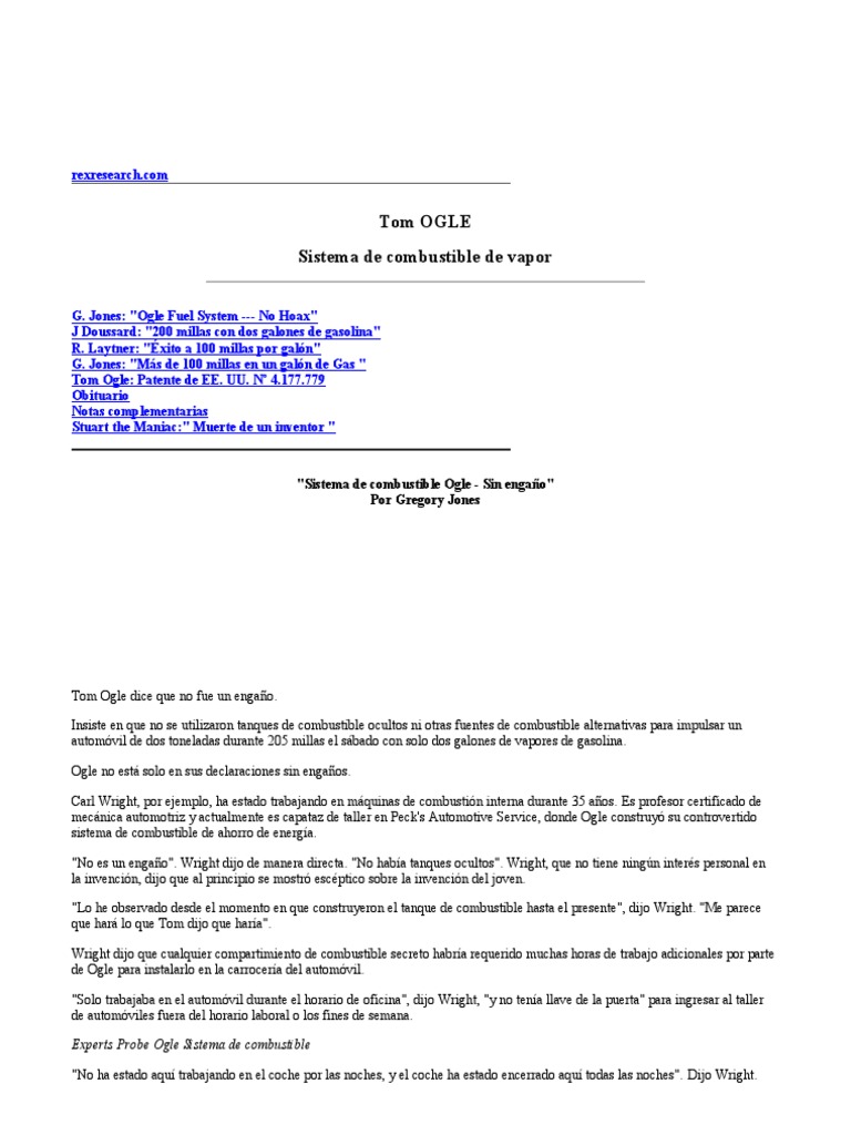 Tom OGLE Sistema de Combustible de Vapor | PDF | Motor de combustión ...