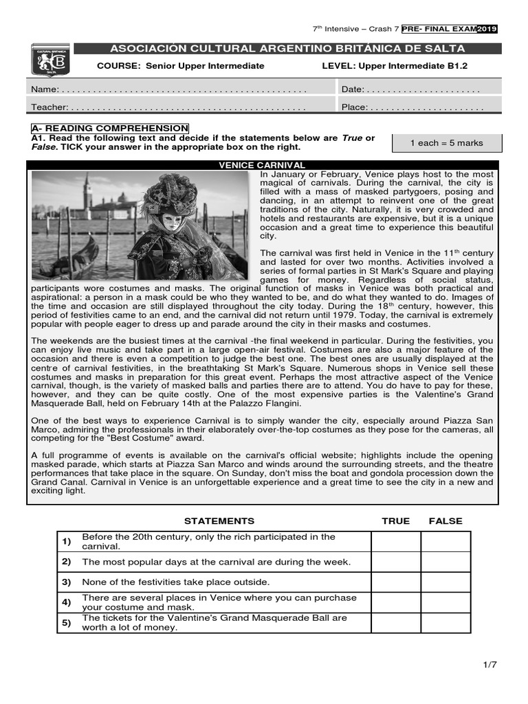 O - 7th Intensive and Crash 7 PRE-EXAM 2019 | PDF | Carnival | Mask