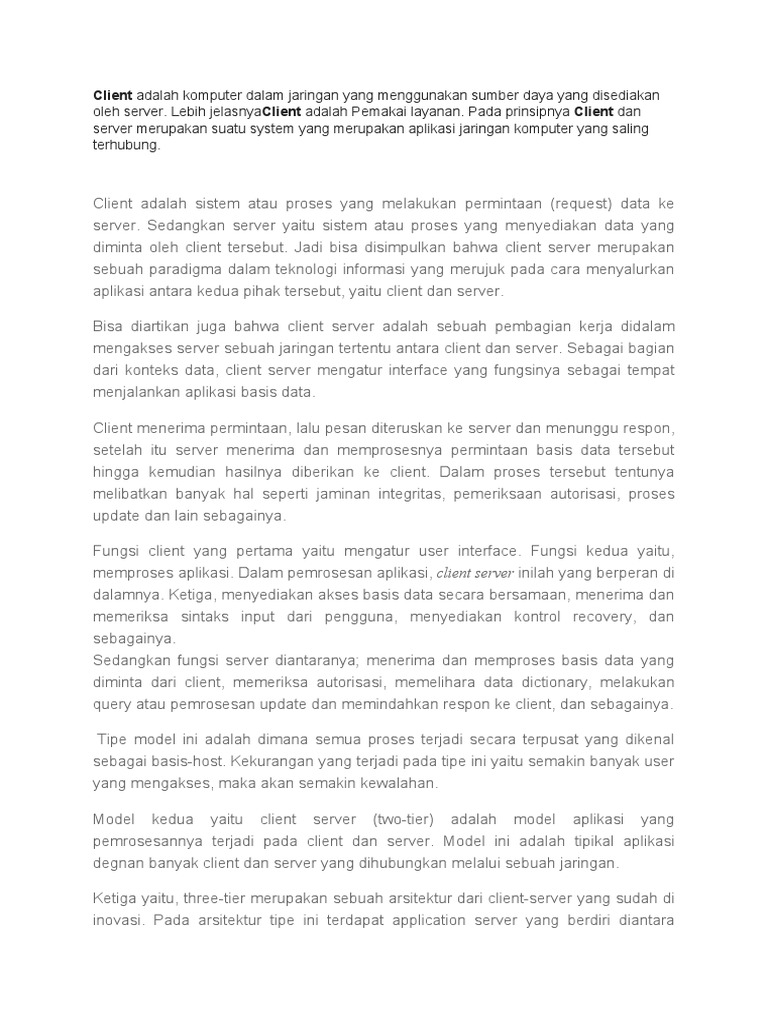Pengertian dan Fungsi Client-Server | PDF | Bisnis | Komputer