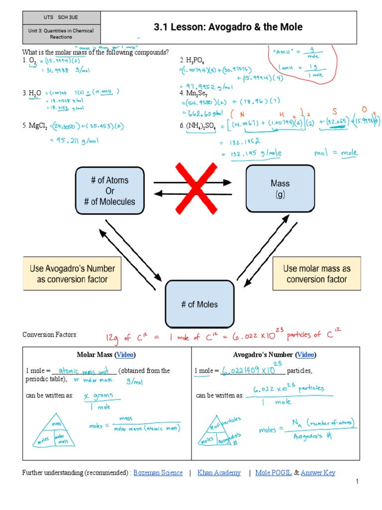 3.1 Notes - Avogadro & The Mole | PDF | Mole (Unit) | Sets Of Chemical ...