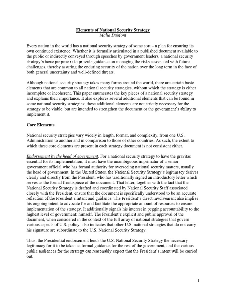 Key Elements of National Security Strategy | PDF | National Security ...