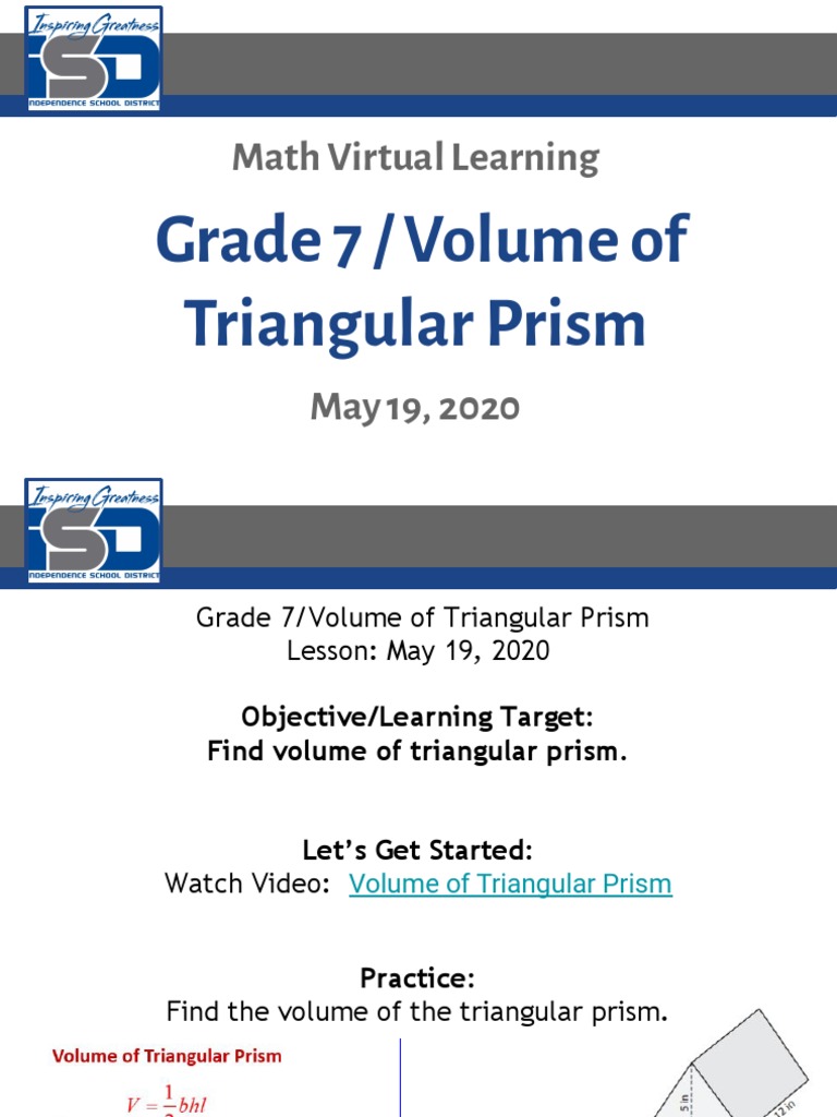 Math Virtual Learning: Grade 7 / Volume of Triangular Prism | PDF ...