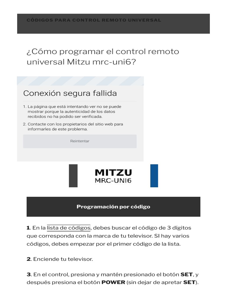 ¿Cómo Programar El Control Remoto Universal Mitzu Mrc-Uni6 - Códigos ...