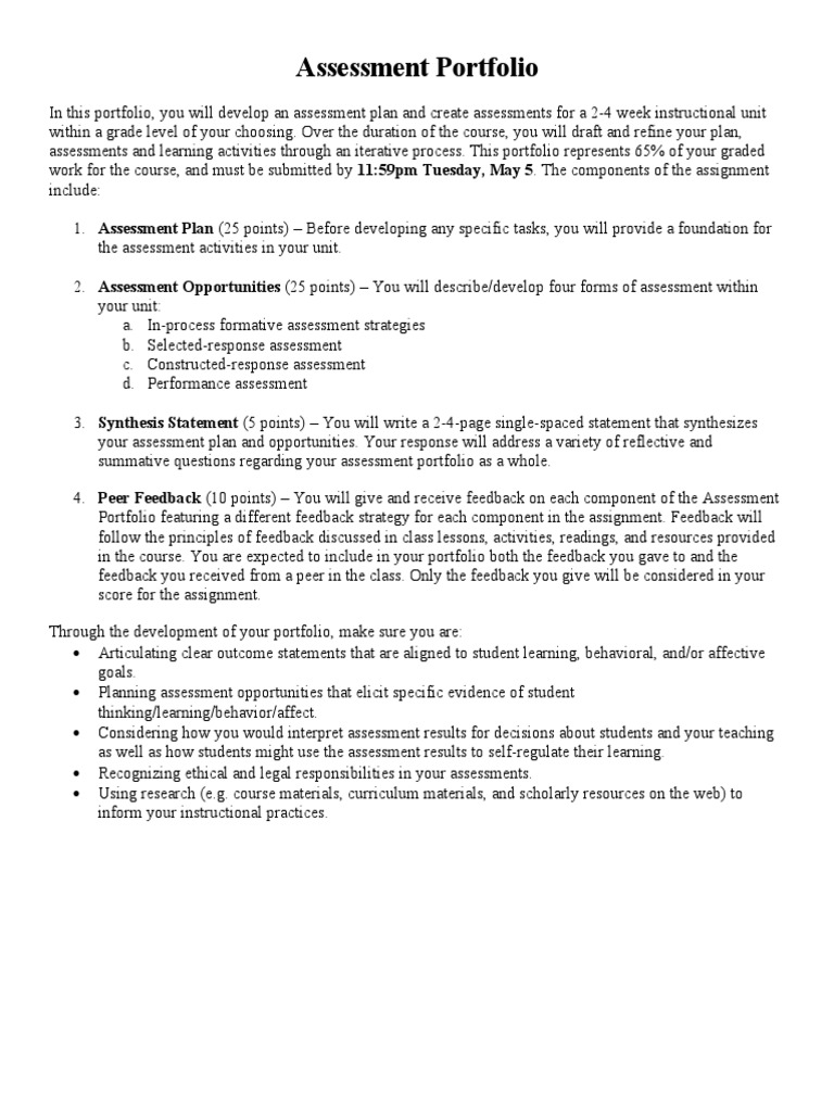 Assessment Portfolio Development Guide | PDF | Educational Assessment ...