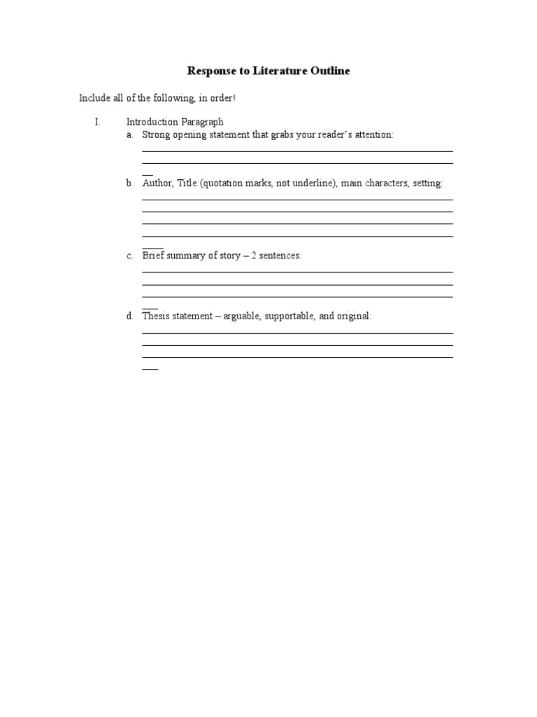 Response To Literature Outline | PDF | Paragraph | Argument